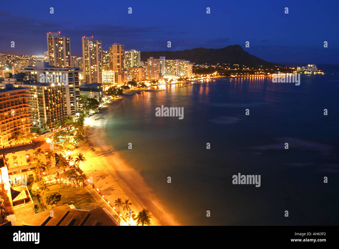 Waikiki Beach at night Oahu Hawaii Stock Photo - Alamy