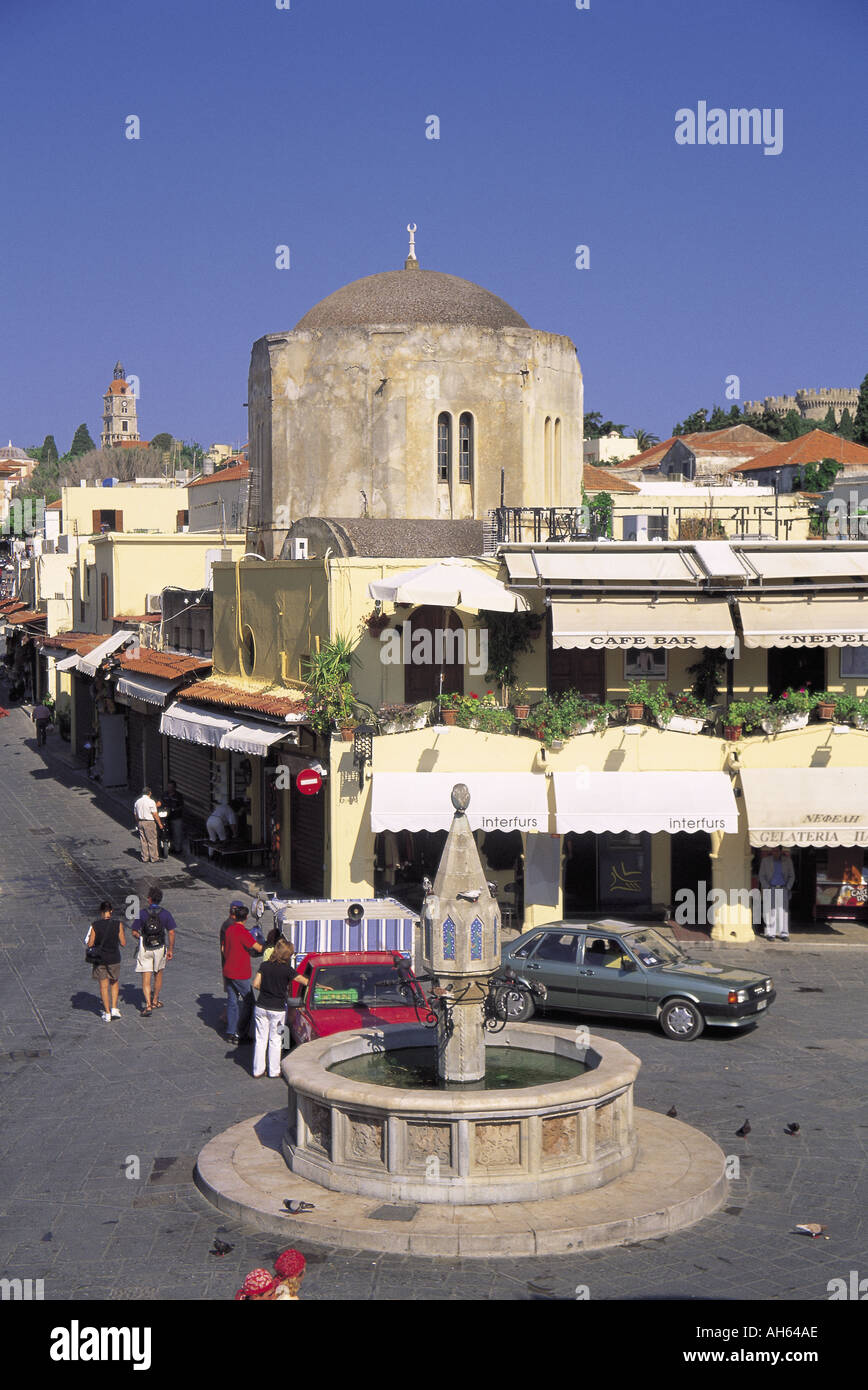 Main Square with Hippocrates Fountain on Rhodes Stock Photo - Alamy