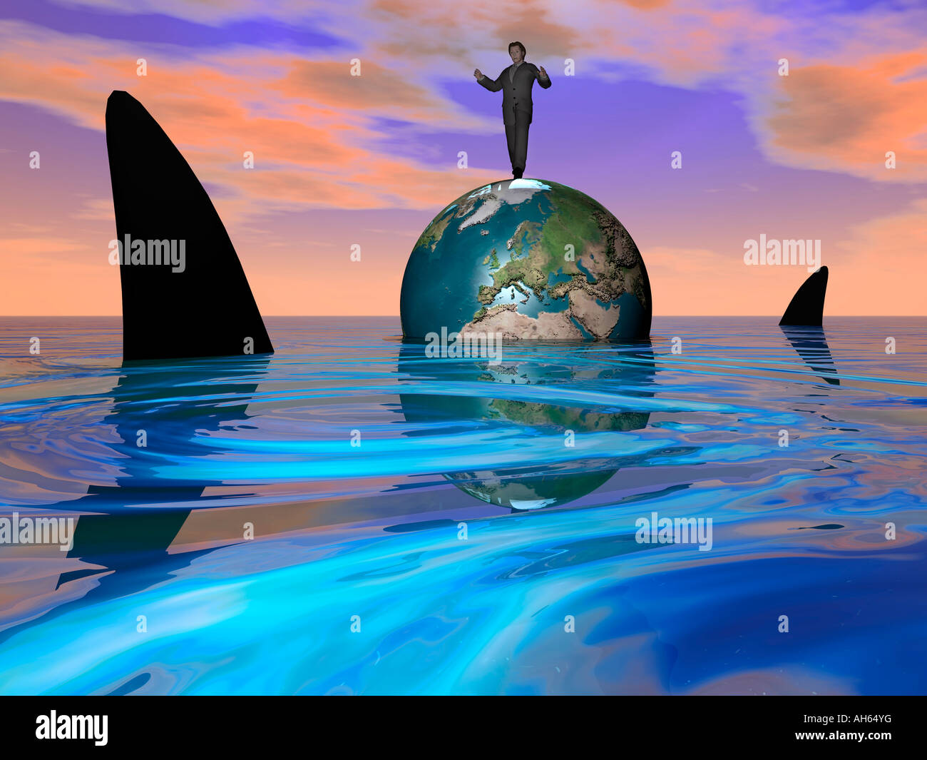 Shark fins circling hi-res stock photography and images - Alamy