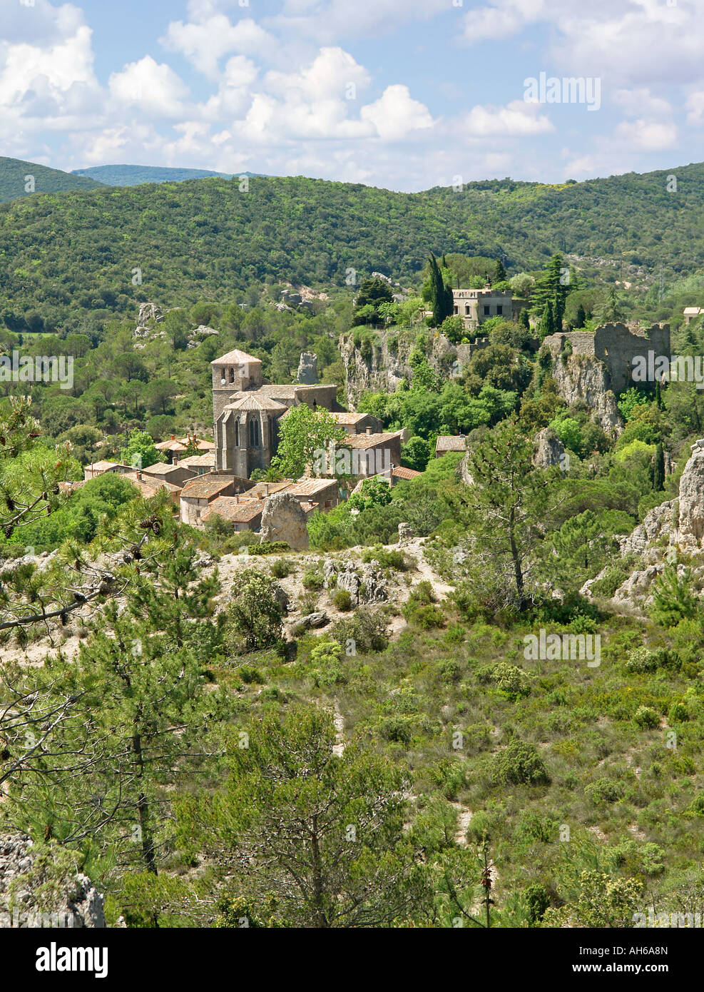 landscape with chaotic formation of rocks Cirque de Mourèze and the ...