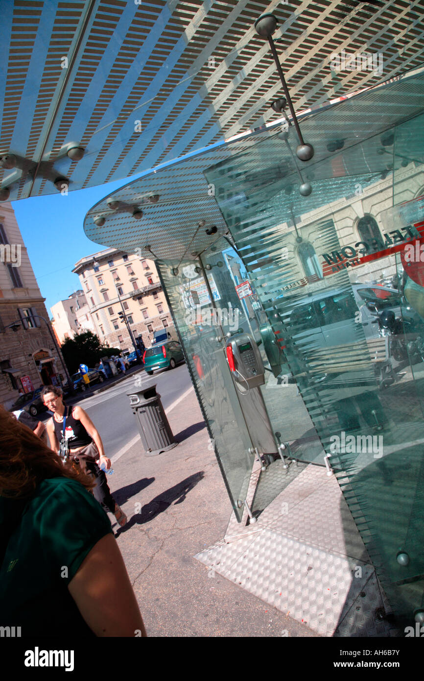 designer telephone booth kiosk in on street in Rome Italy Stock Photo ...