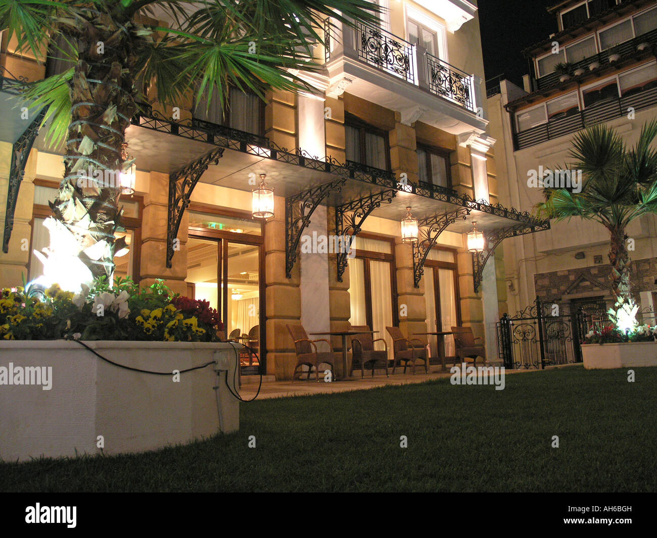 Facade at night of Hotel Electra Palace Plaka Athens Greece Stock Photo ...