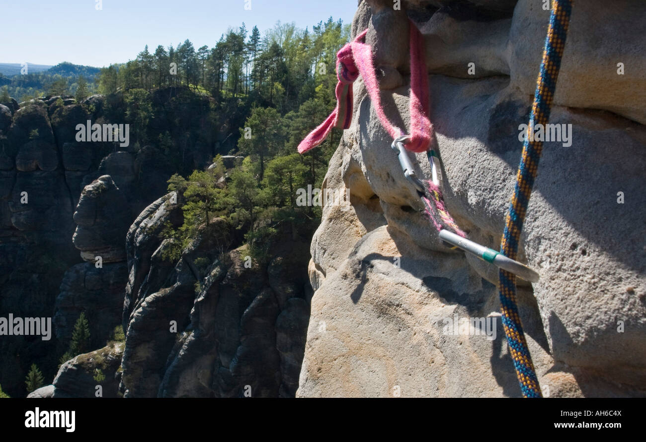 webbing sling threaded through hour glass rock feature ins sandstone ...
