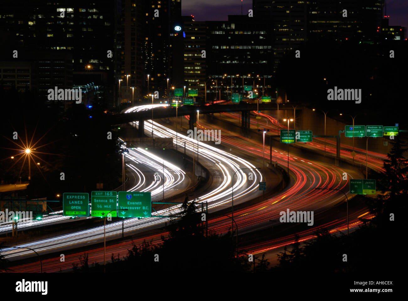 Seattle freeway at night Stock Photo - Alamy