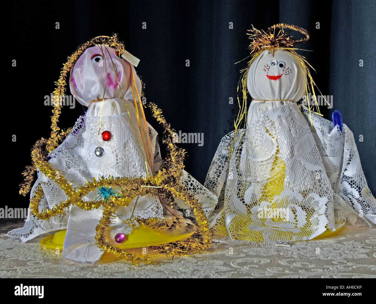 Childrens' models of angels. All Saints Church, Orton, Cumbria, England ...