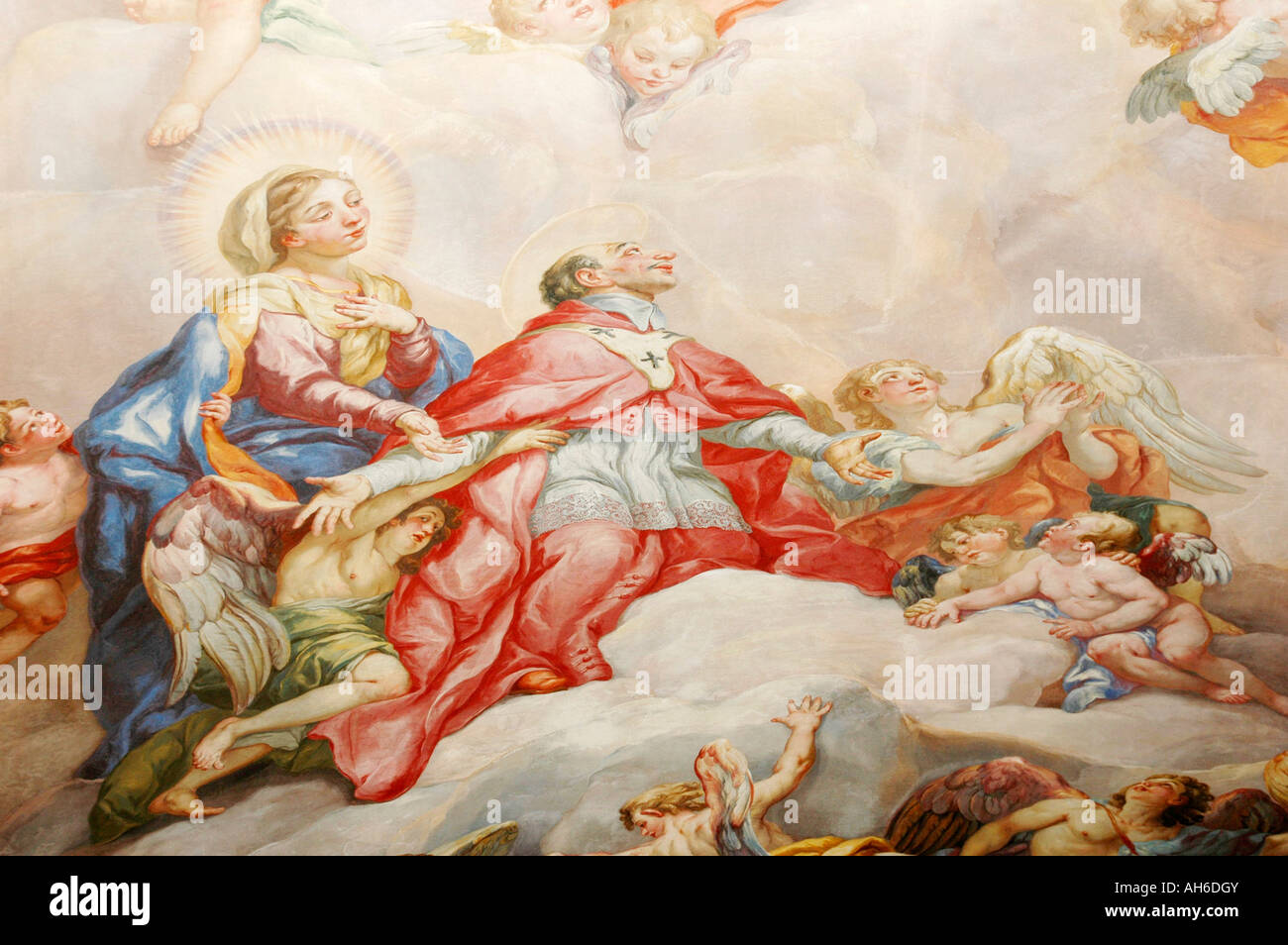 Priest in red robe Catholic murals in St Charles Church in Vienna ...