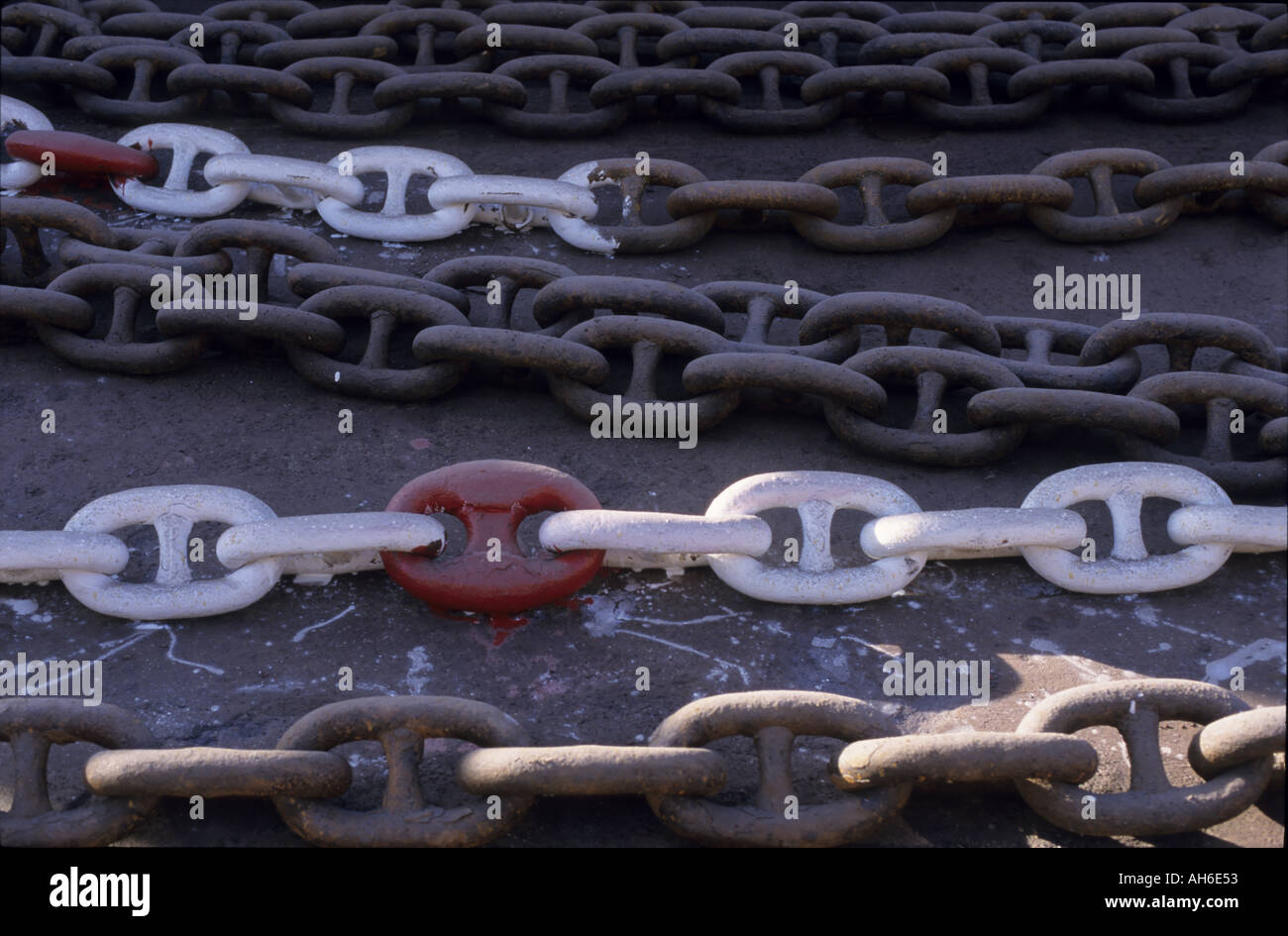 Metal chains being painted at the shipyard in Marseille, France Stock ...