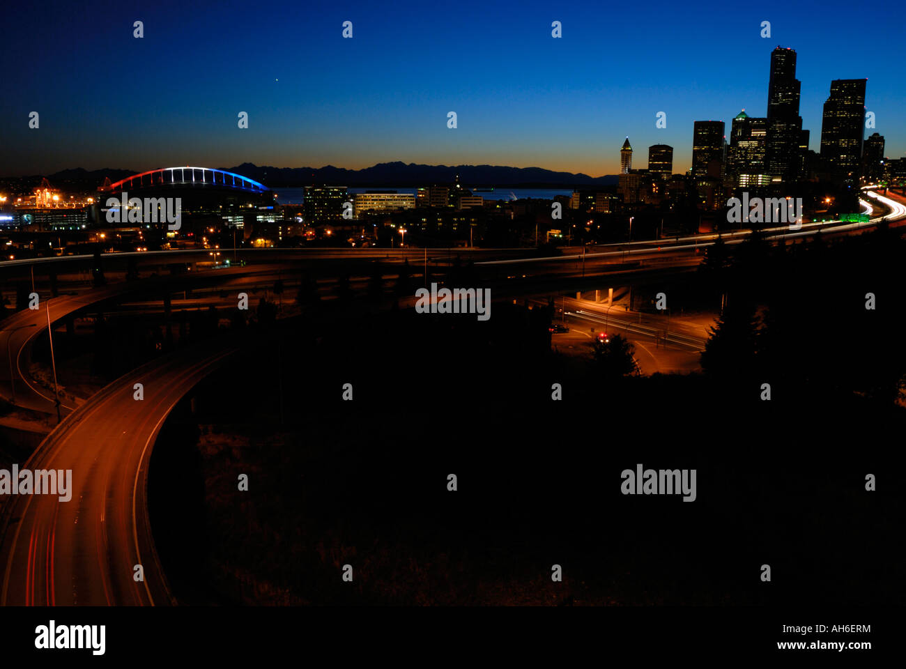 Seattle and Interstate 5 at dusk Stock Photo - Alamy
