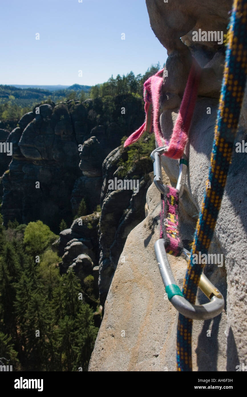 webbing sling threaded through hour glass rock feature ins sandstone ...