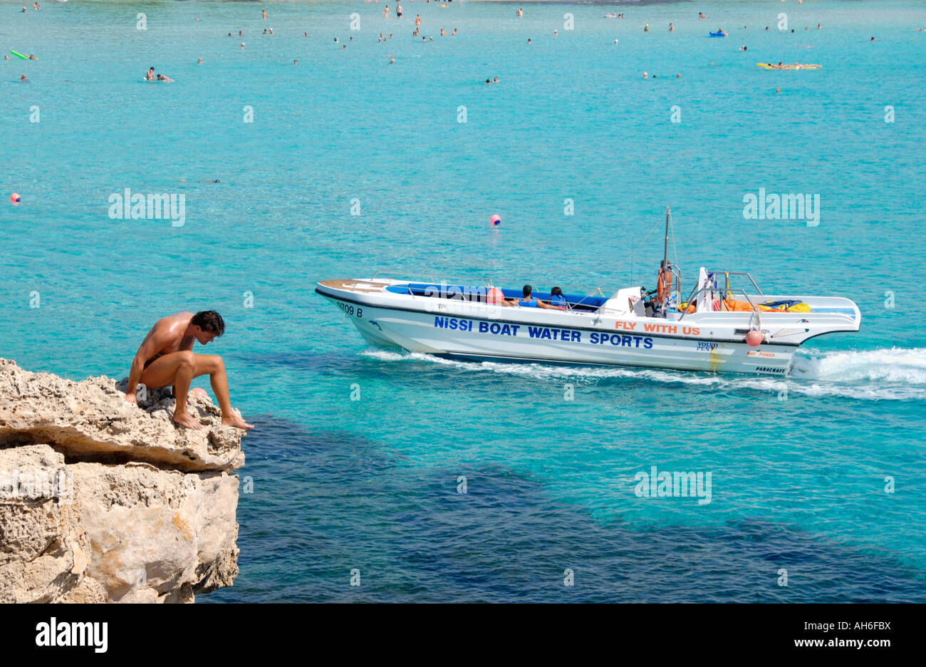 Paragliding speedboat off Nissi Beach near Ayia Napa on the ...