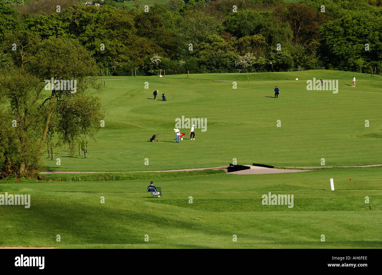 Golf course with golfers playing Stock Photo - Alamy