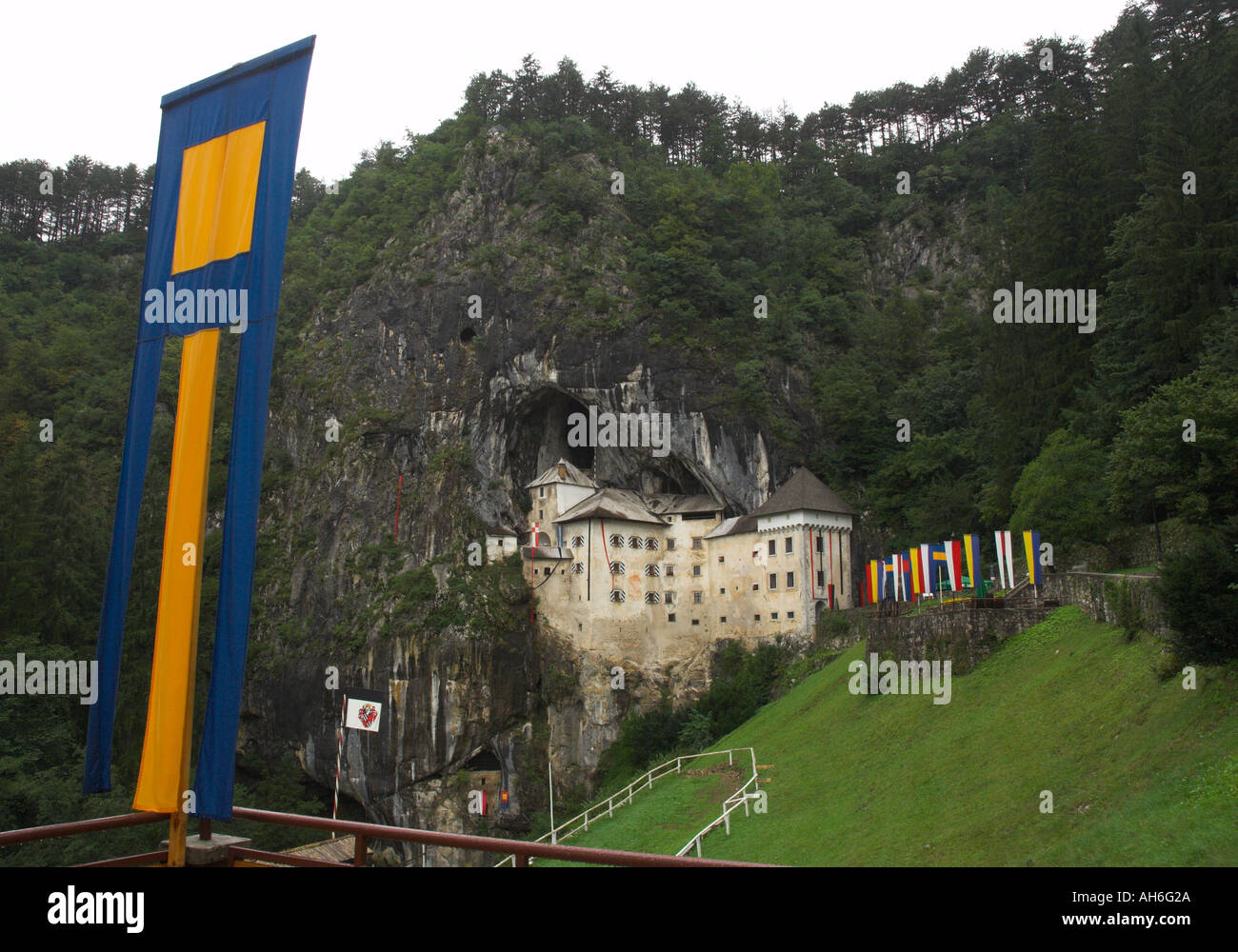 Slovenia Niotranjsko region Predjamski Grad castle view from afar with ...
