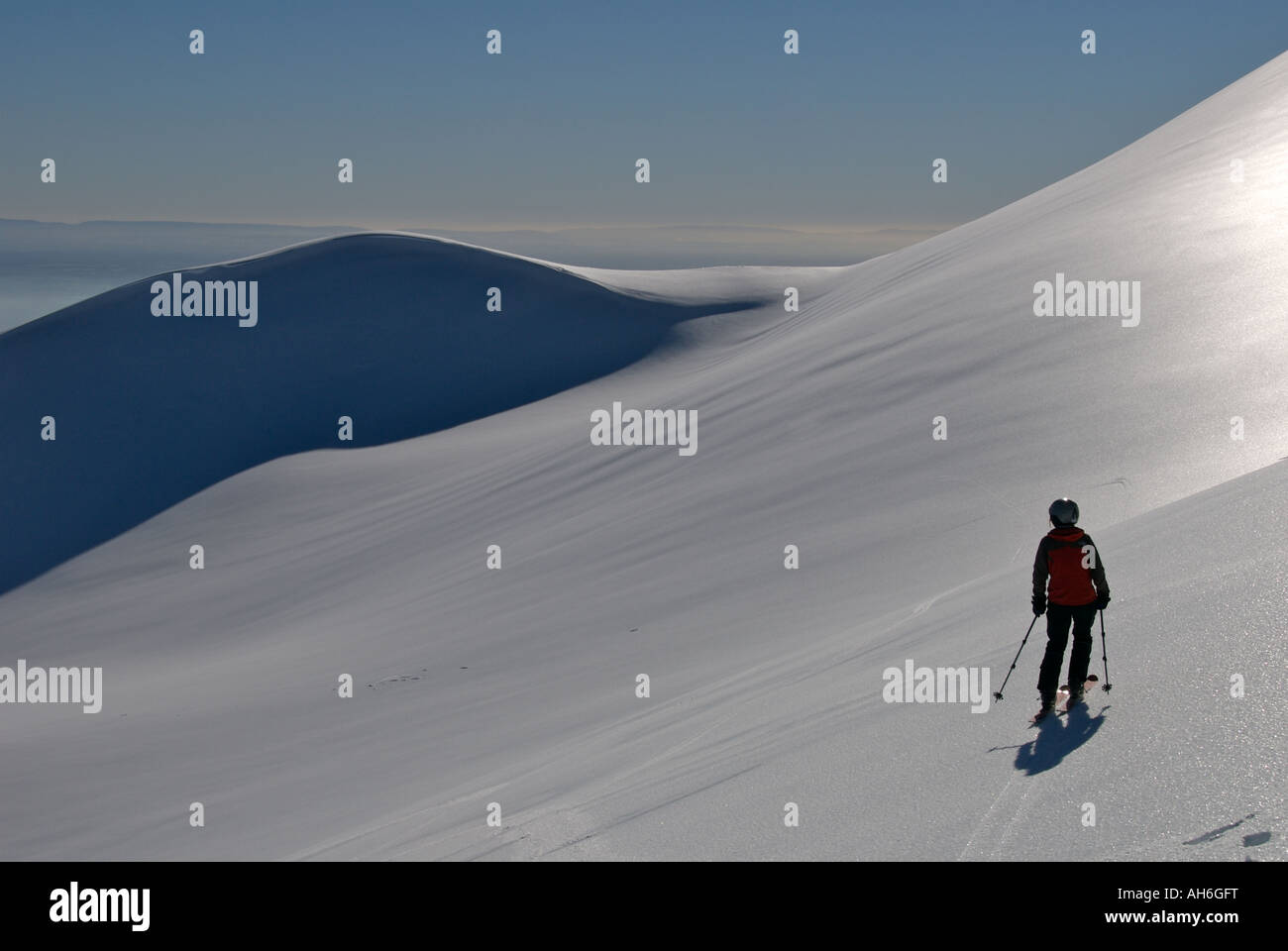 Skier on icy slopes, Volcan Osorno, Chile Stock Photo - Alamy
