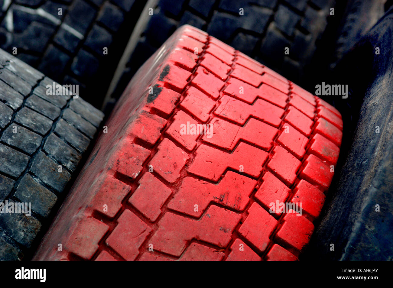 Red Painted Tyre Stock Photo - Alamy