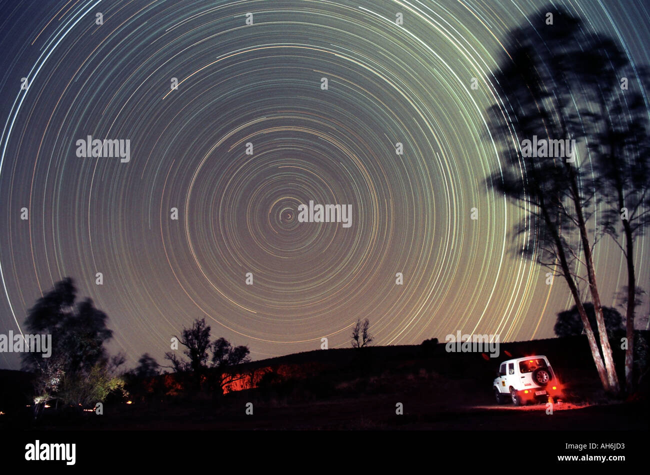 Star track trail during an all night exposure in Central Australia ...
