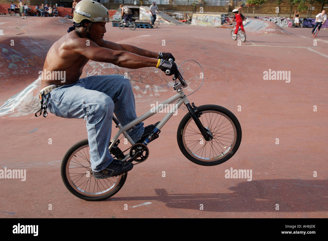 Youth on BMX cycles at urban Skate park in Brixton South London Stock ...