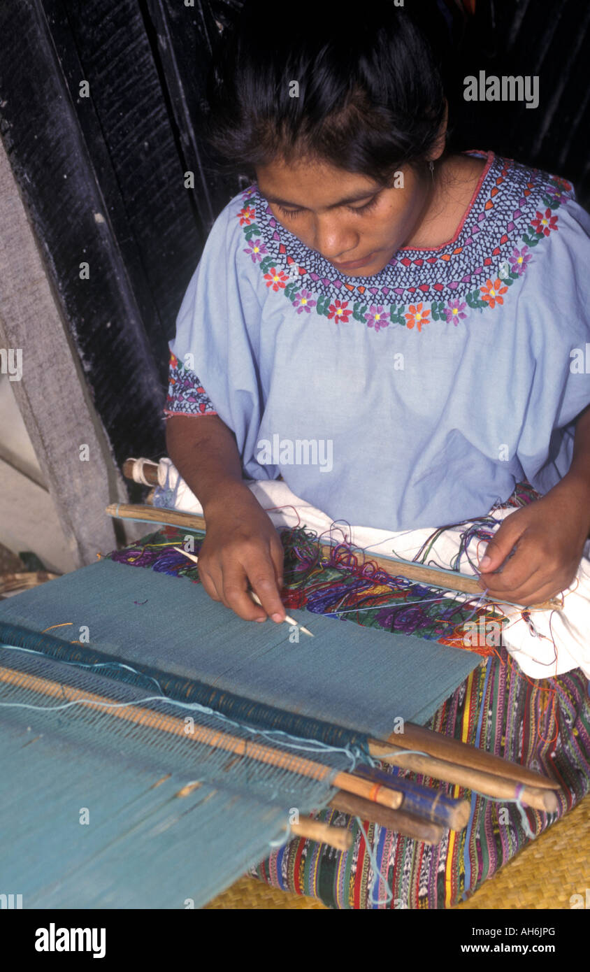 Maya girl weaving in Guatemala Stock Photo - Alamy