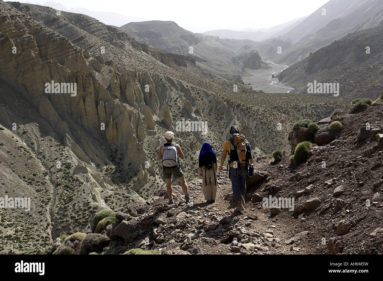 Hikers in Oulilimt valley High Atlas Region Morocco Stock Photo - Alamy