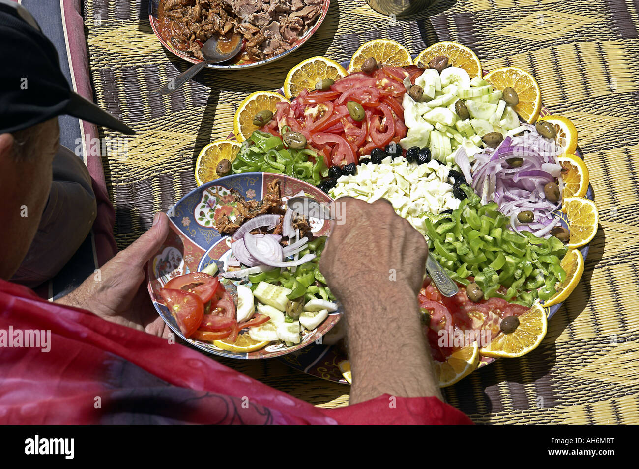 Traditionnal Moroccan lunch prepared for the hikers of a family ...