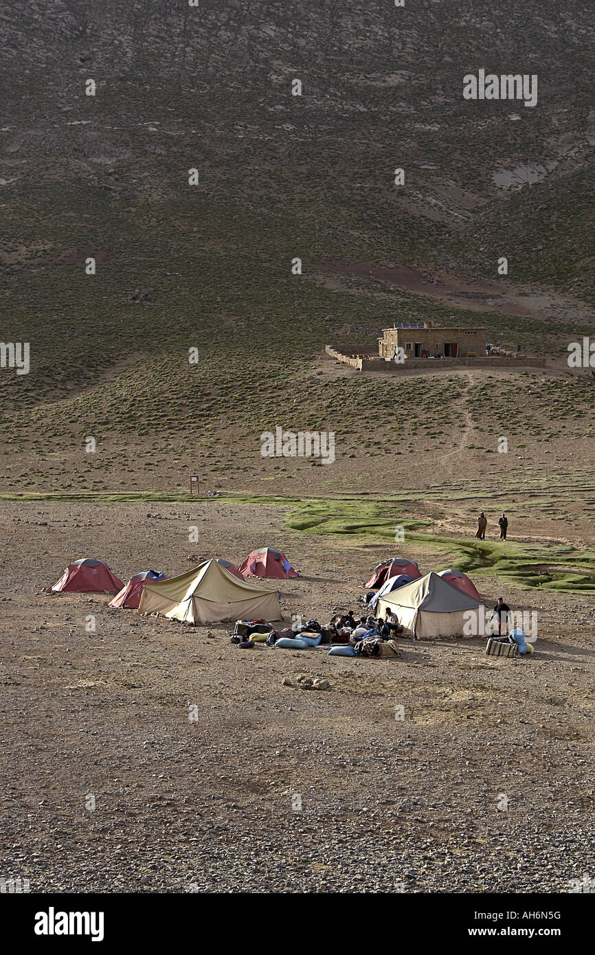 Hikers camp on Tarkedit plateau High Atlas Region Morocco Stock Photo ...