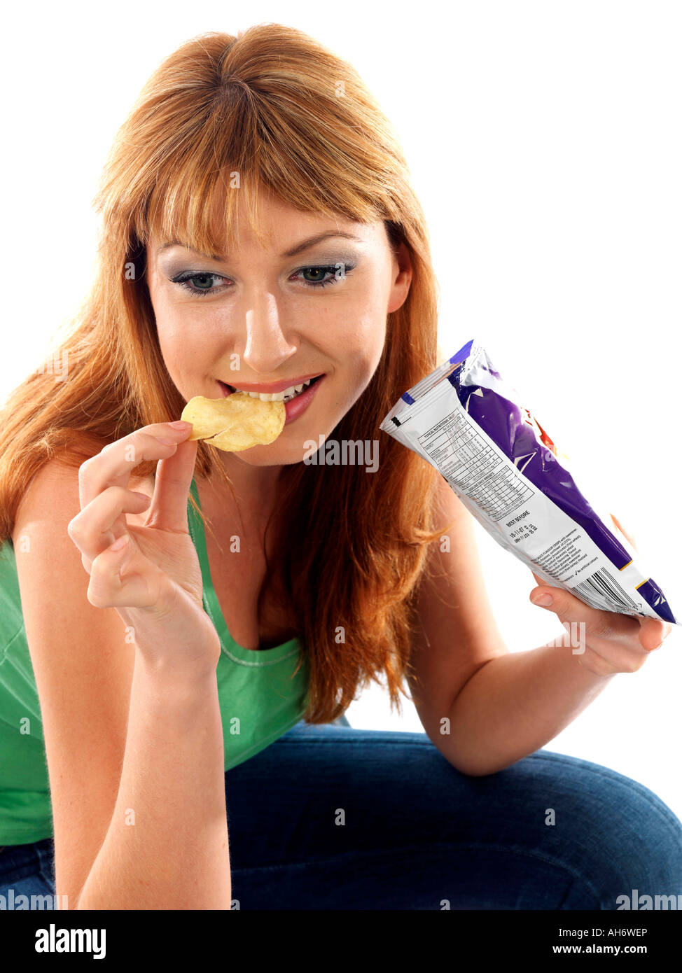 Woman Eating Potato Crisps Snacking High Resolution Stock Photography ...