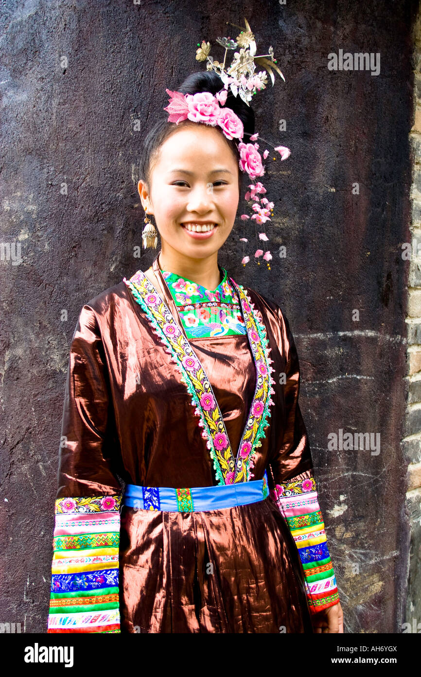 Young Dong Ethnic Minority Woman in Traditional Costume Zhaoxing China ...
