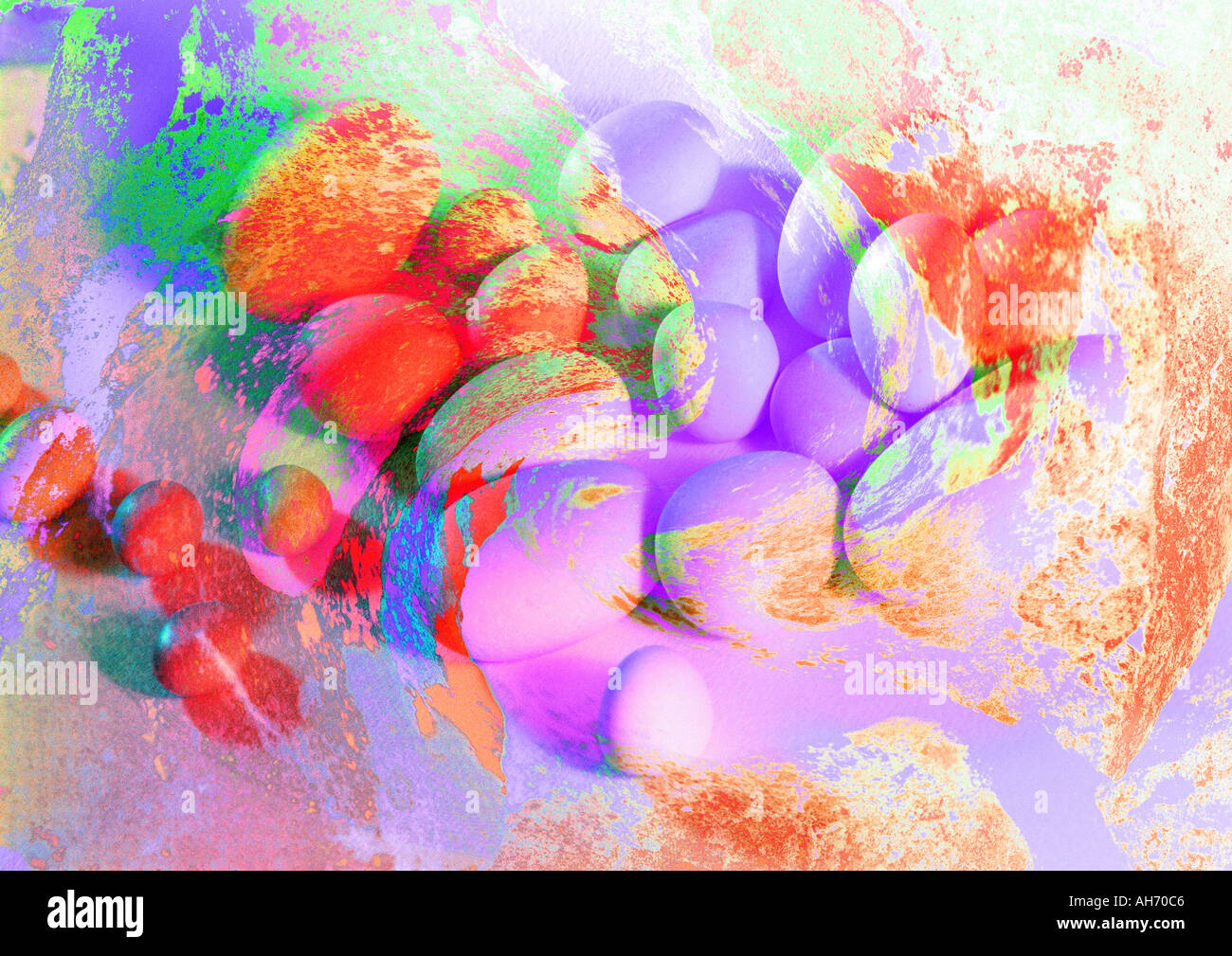 Artistic Collage of Pebbles with water colour textured effect in red ...