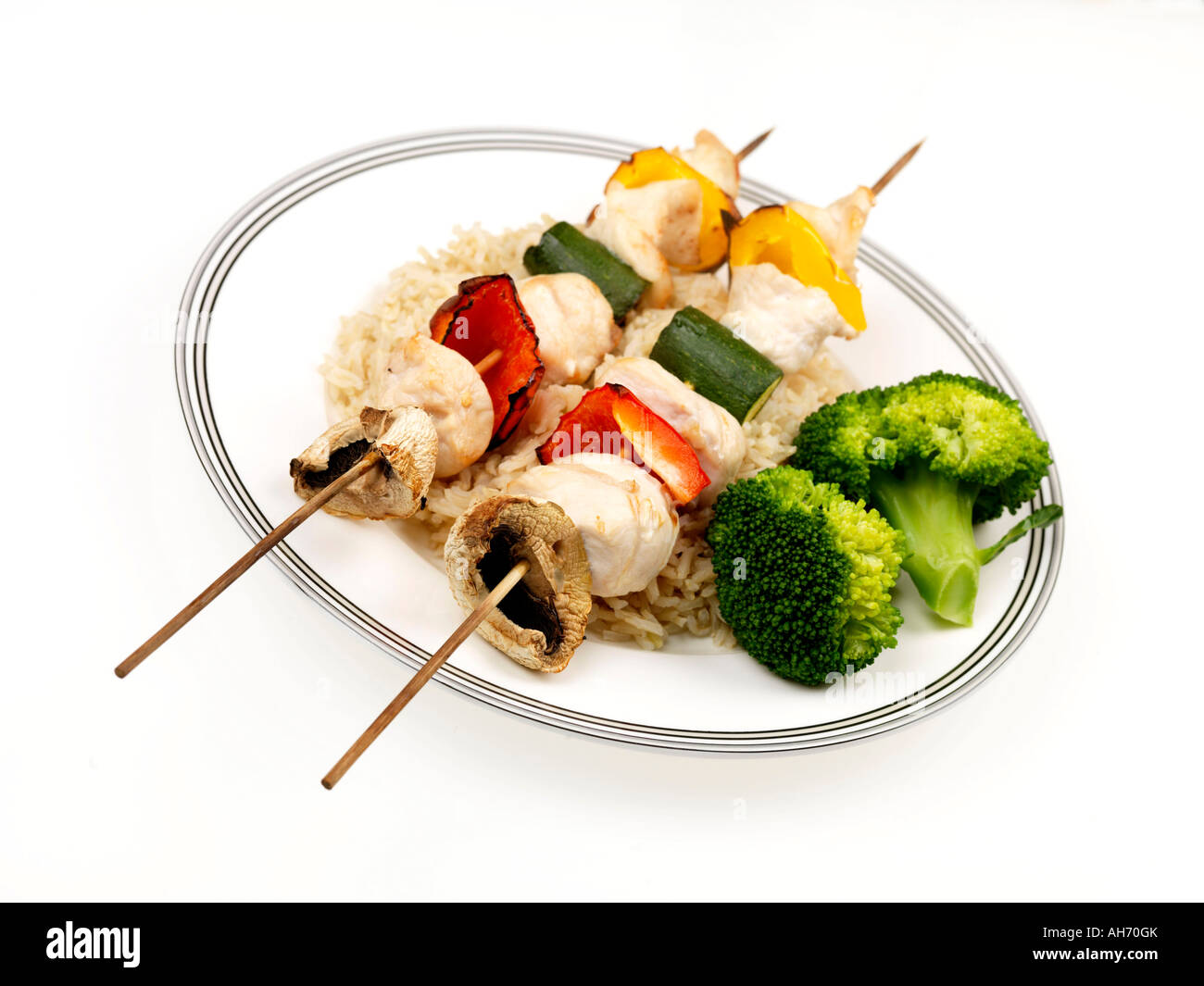 Chicken Kebabs on Brown Basmati Rice Stock Photo - Alamy