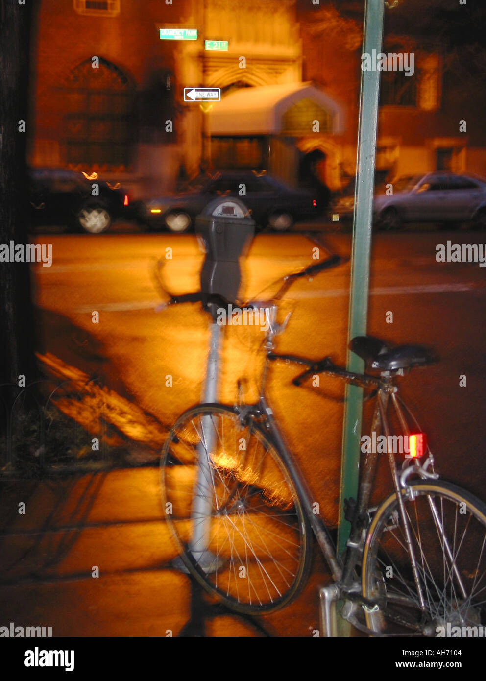 bike chained to pole in NYC Stock Photo - Alamy