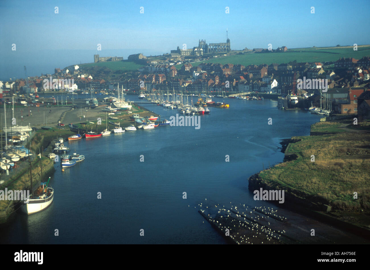 Whitby harbour and estuary of the river Esk north Yorkshire England ...