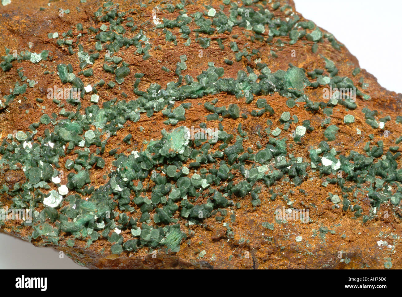 Mineral Torbernite, Dark green plates on iron stained quartz, South ...