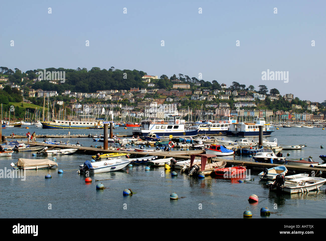 The pretty village of Kingswear as seen from across the River Dart ...