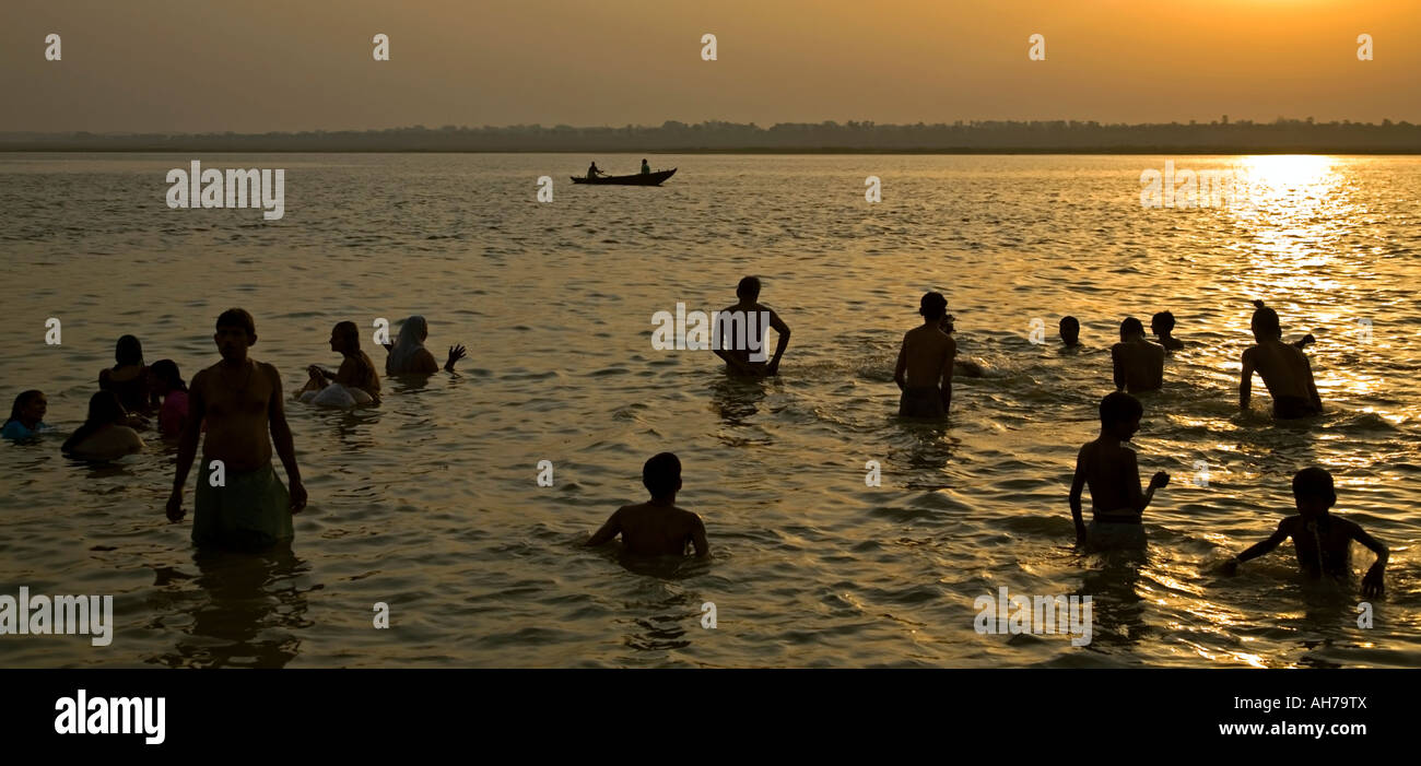 Ritual morning bath. Shivala Ghat. Ganges river. Varanasi. India Stock ...