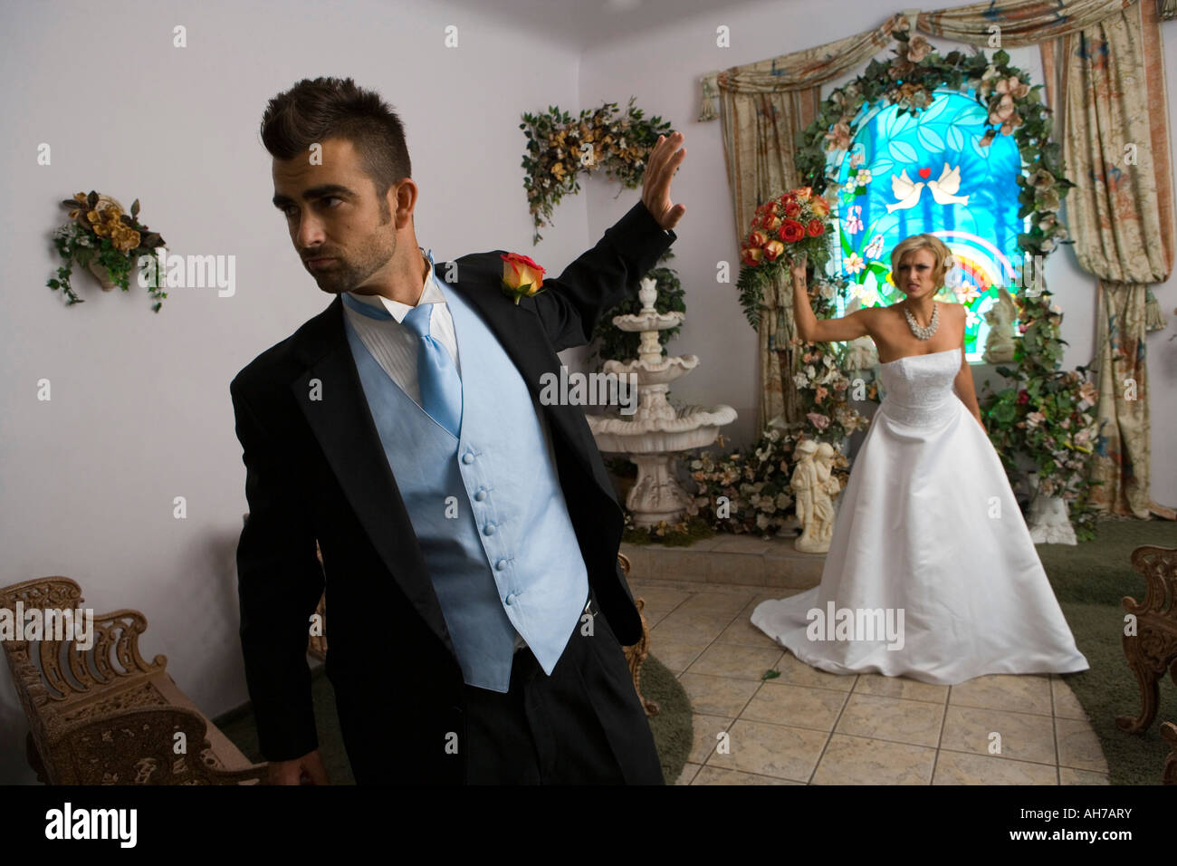 Groom leaving a bride at the altar Stock Photo - Alamy