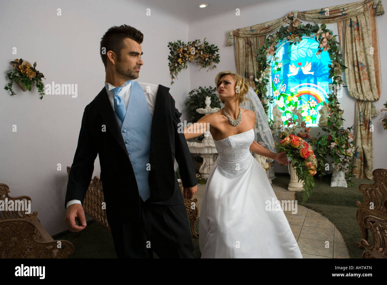Groom leaving a bride at the altar Stock Photo - Alamy