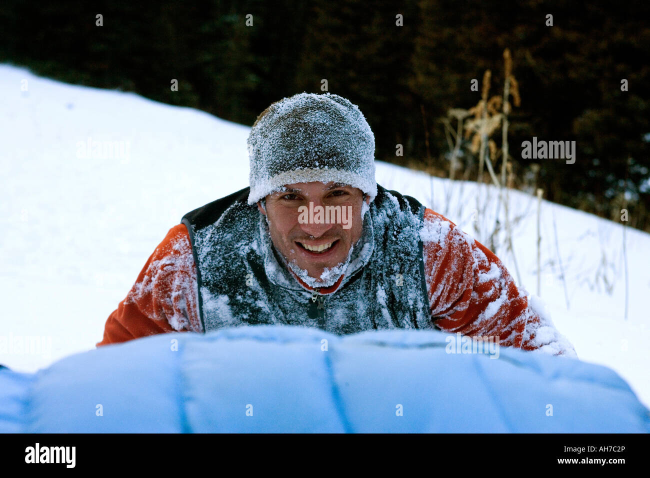 Portrait of a mid adult man covered in snow Stock Photo - Alamy