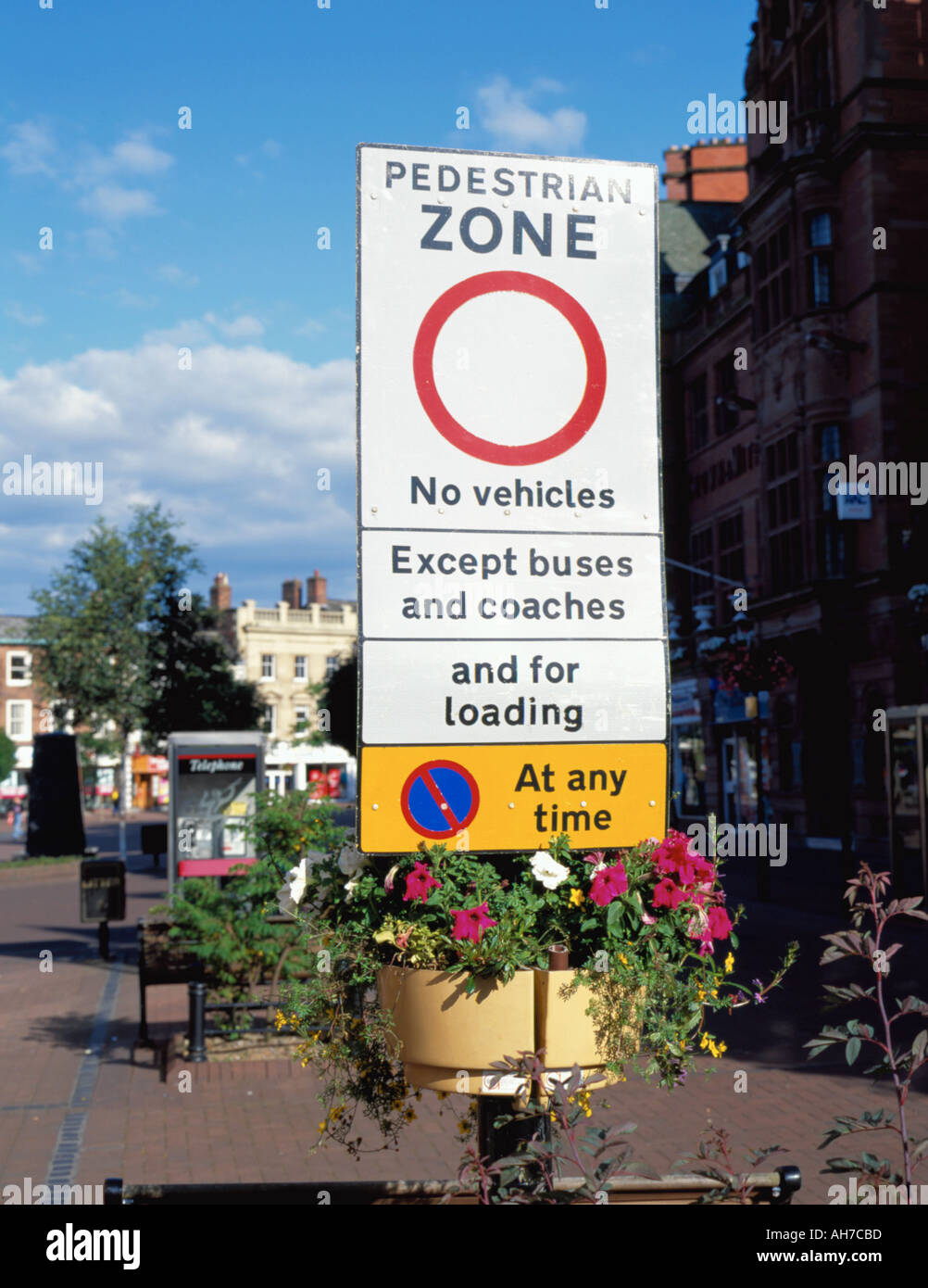 Pedestrian zone sign, Castle Street, central Carlisle, Cumbria, England ...