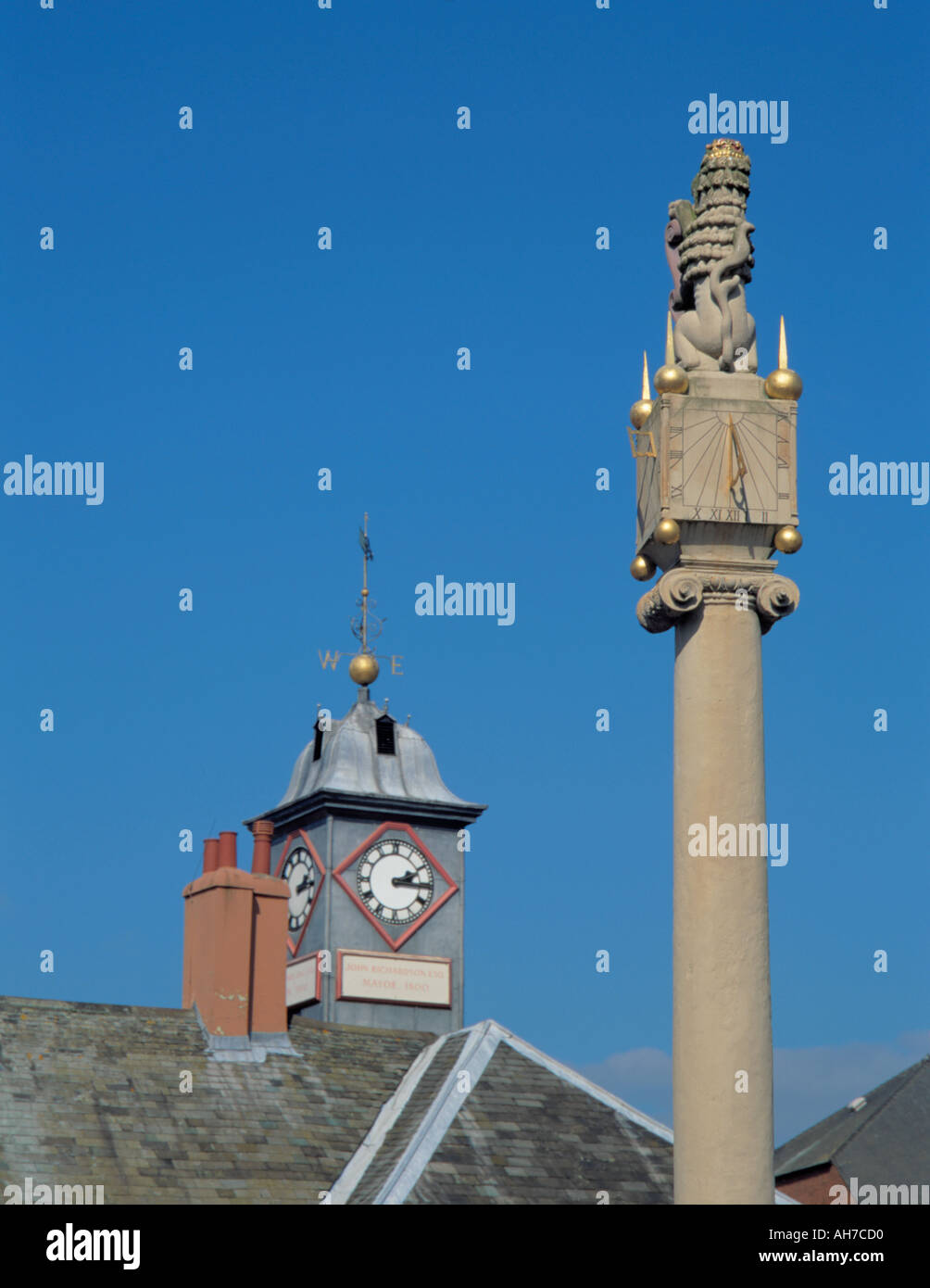 Market Cross with the of the 18th century Old Town Hall clock tower ...