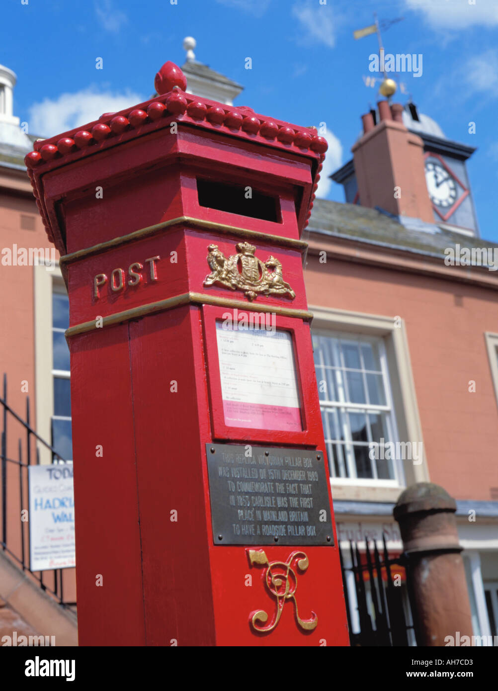 Replica red Victorian pillar box outside 18th century Old Town Hall ...