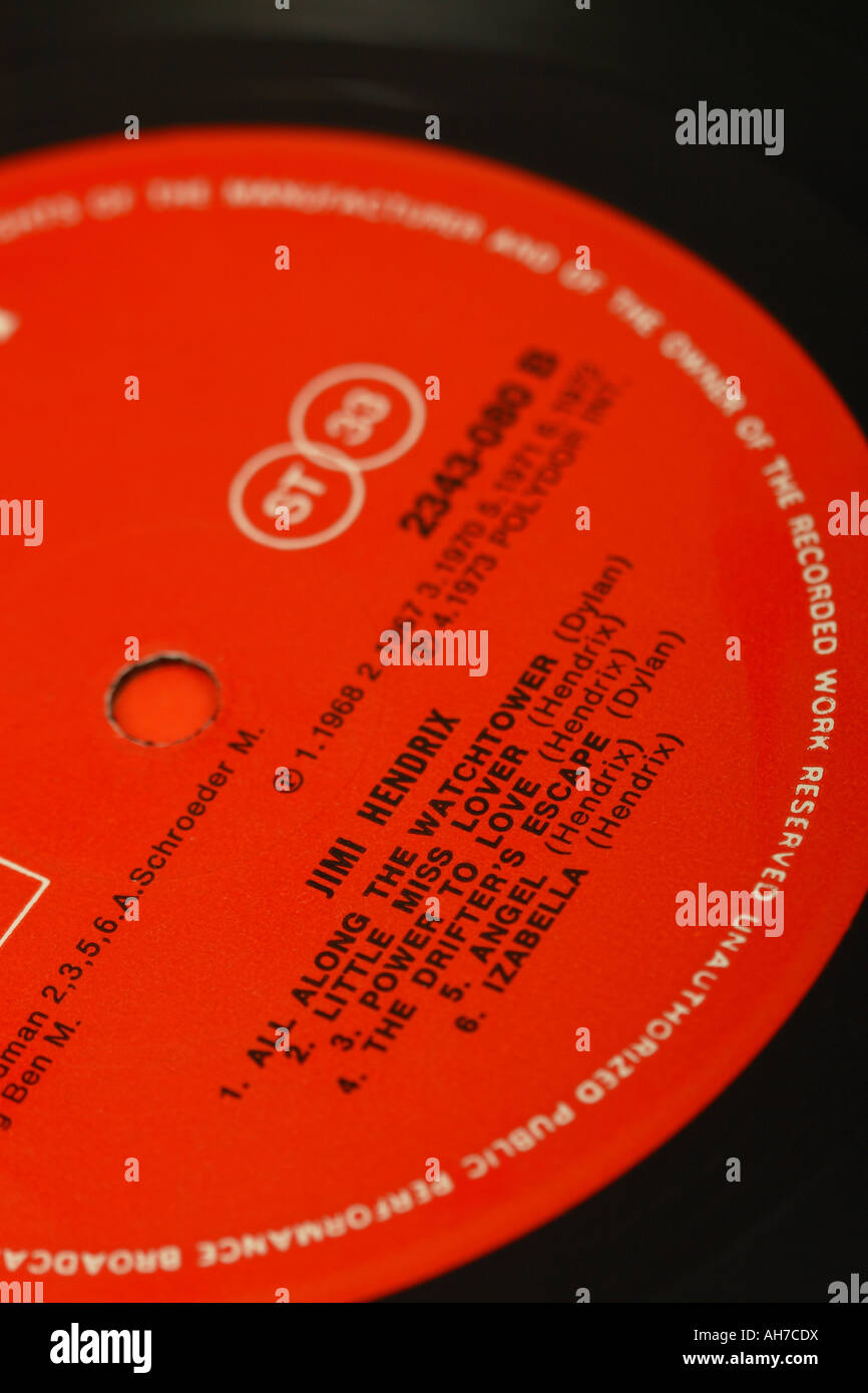 Jimi Hendrix record LP album track listing Stock Photo - Alamy
