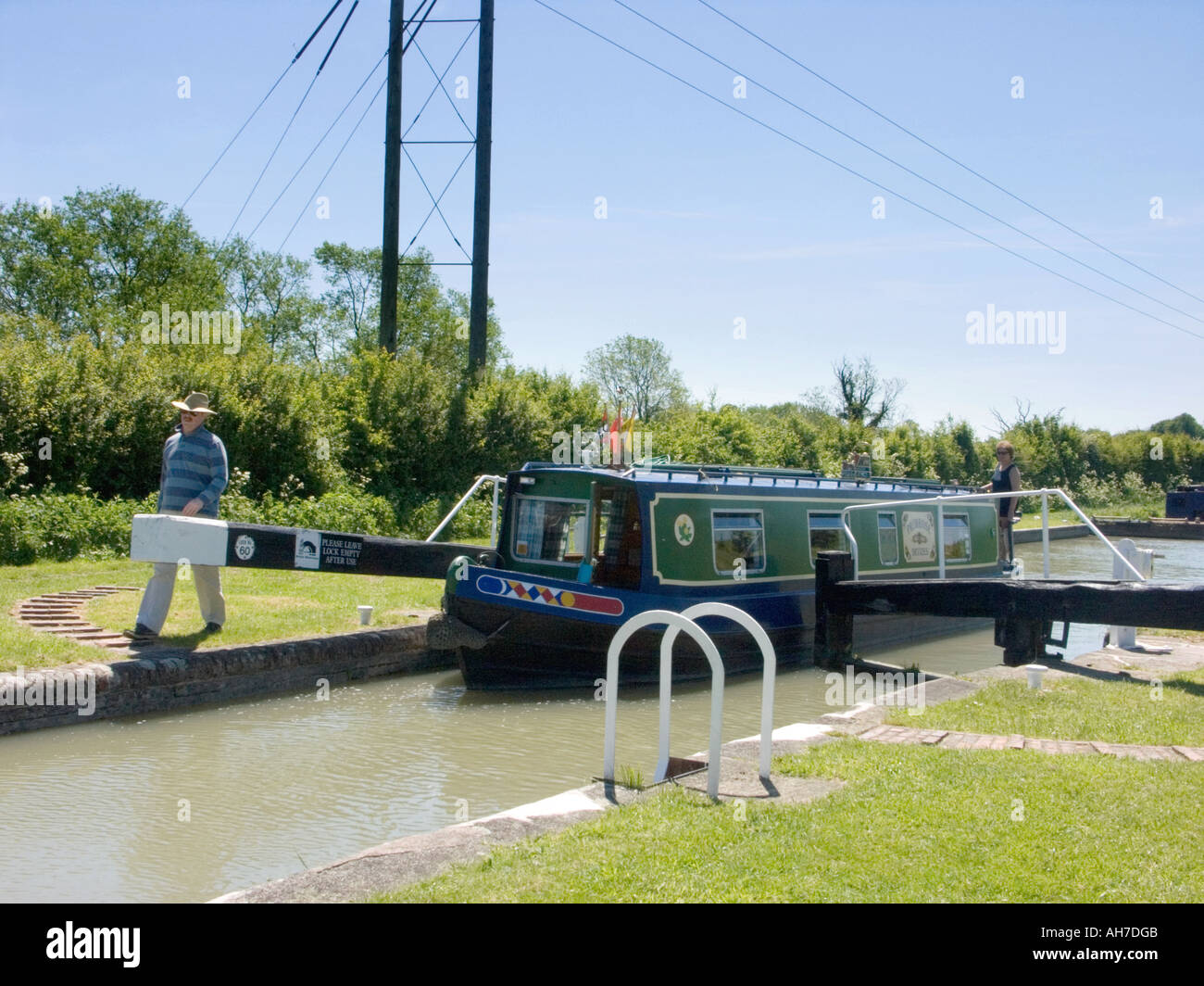 Narrow boat entering Lock 60 at Crofton Locks, Kennet and Avon Canal ...