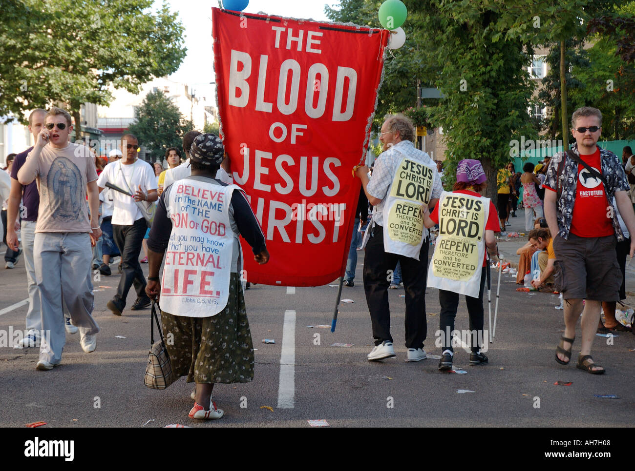 Group of religious cult advocates preaching and spreading their word ...