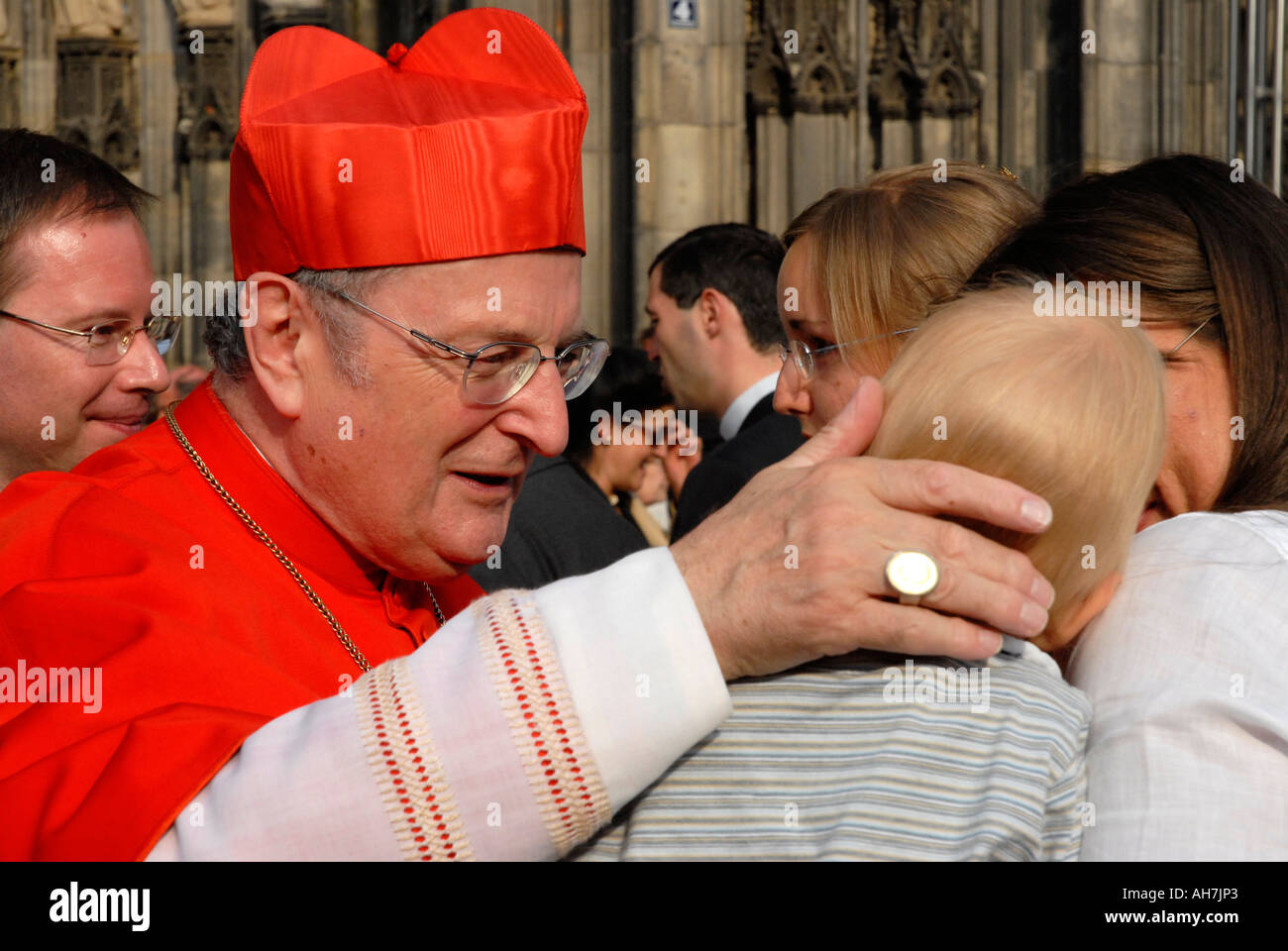 The Archbishop of Cologne, Joachim Cardinal Meisner, speaking to people ...
