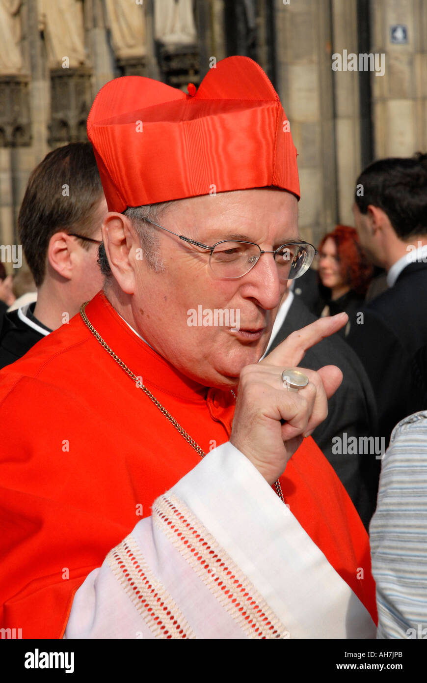 The Archbishop of Cologne, Joachim Cardinal Meisner, speaking to people ...
