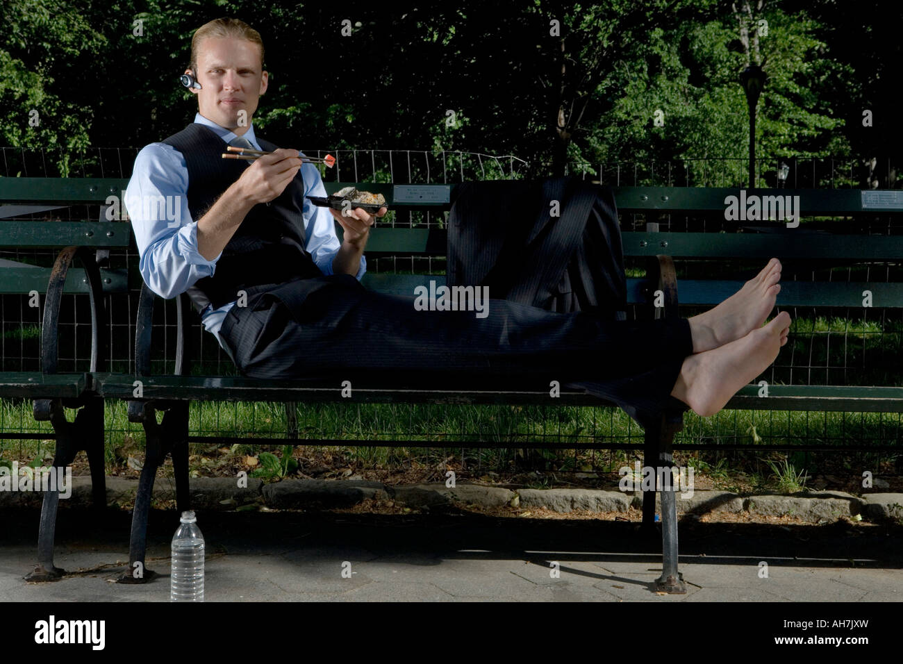 Businessman park bench barefoot hi-res stock photography and images - Alamy