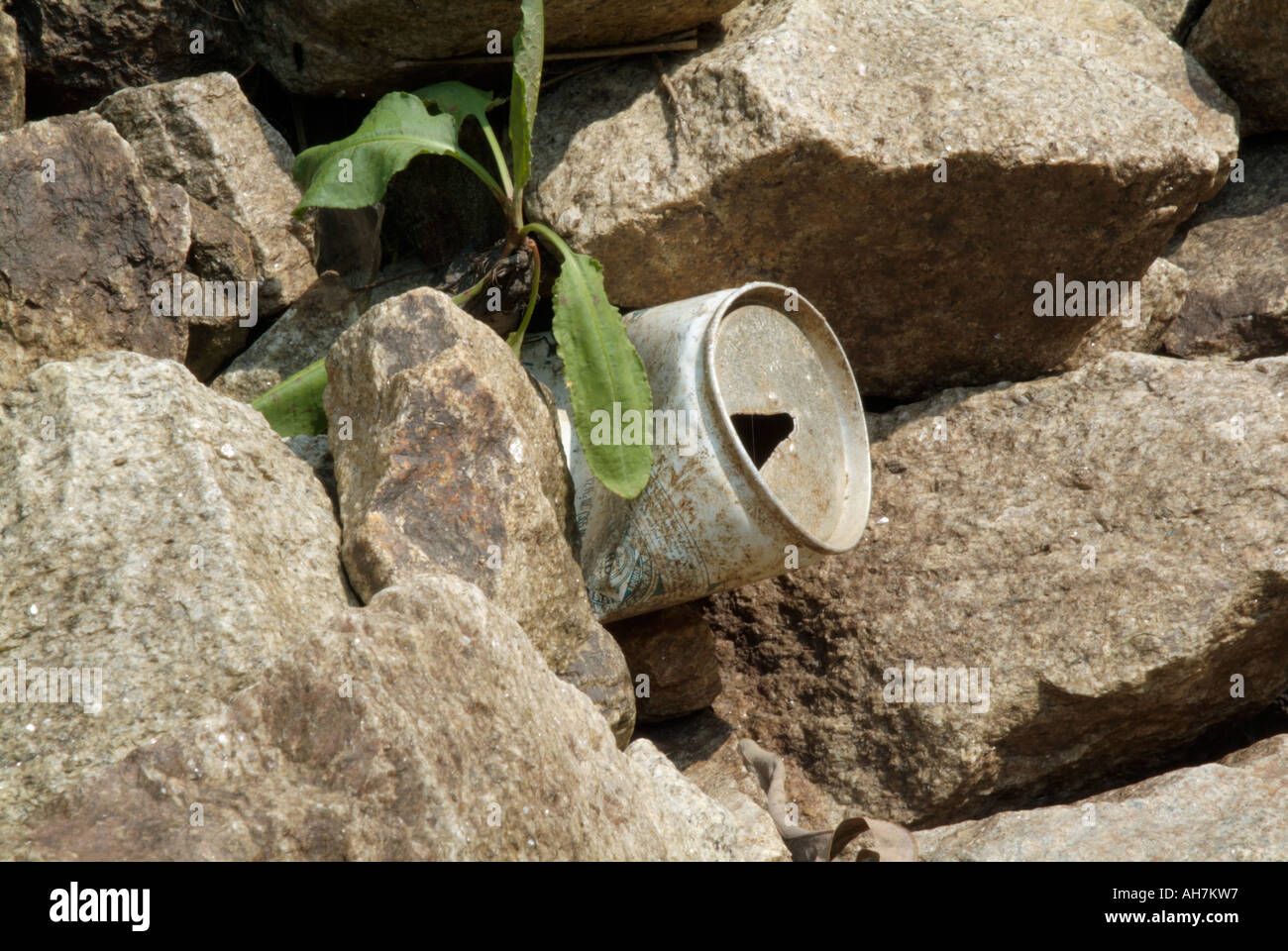 A can stuck in the rocks of a waterfall Stock Photo - Alamy