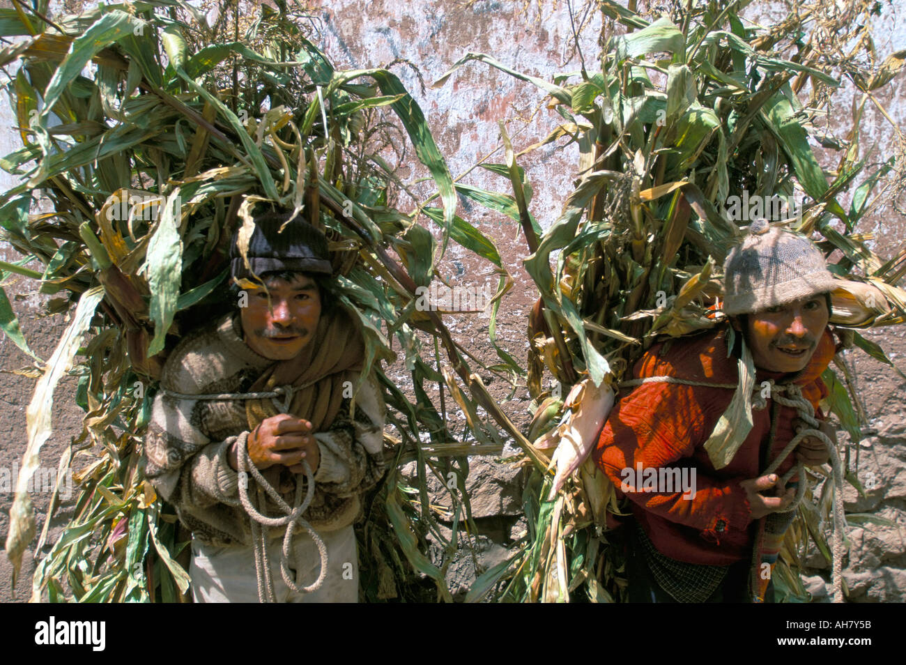 Men carrying corn Cuzco Peru South America Stock Photo - Alamy