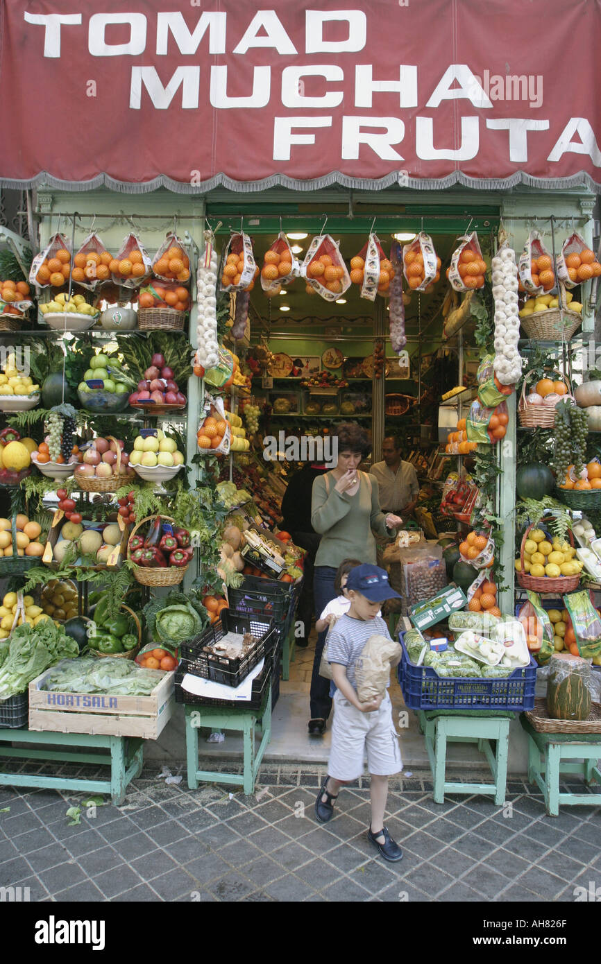 Madrid Spain España Fruit shop Sign says Eat Lots of Fruit Stock Photo ...