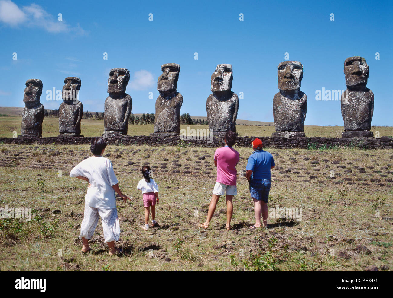 Easter Island, Chile. The seven moai at the sacred site of Ahu Akivi ...