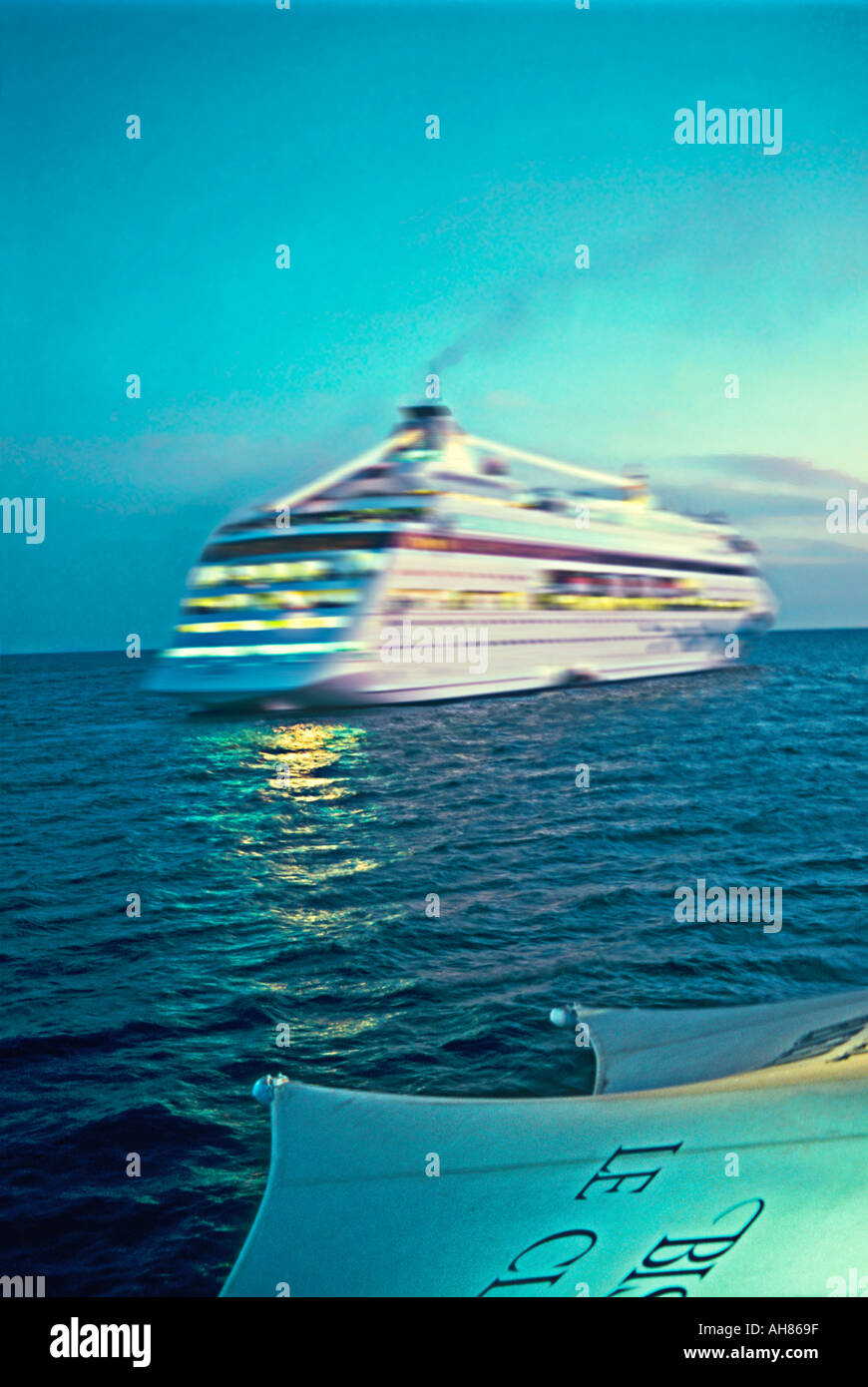 Passenger ship setting sail from the harbor of Curacao Stock Photo - Alamy